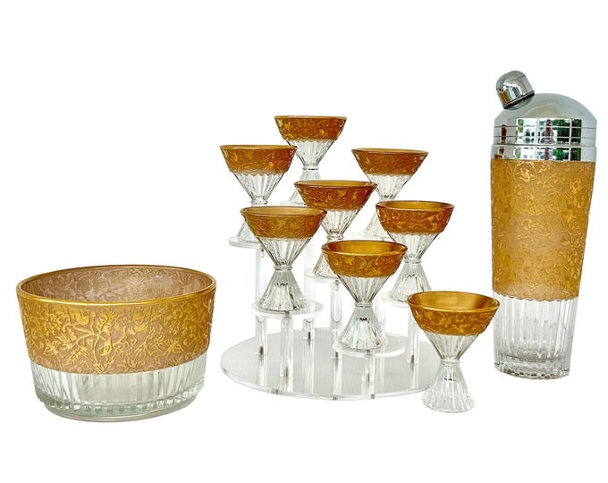 Scarce Art Deco Cocktail Set, Paden City Glass, 22kt Gold Detail ...