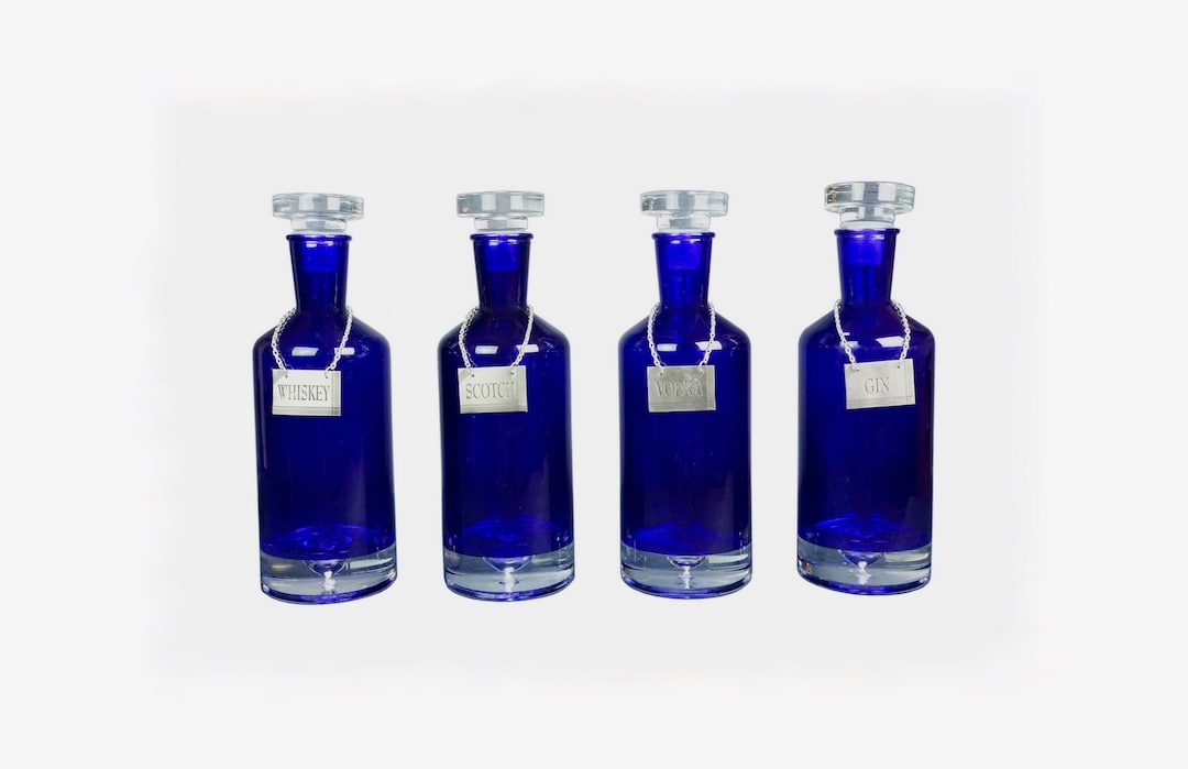 COBALT BLUE DECANTERS Blue Glass Handmade Crystal Barware Decanter ...
