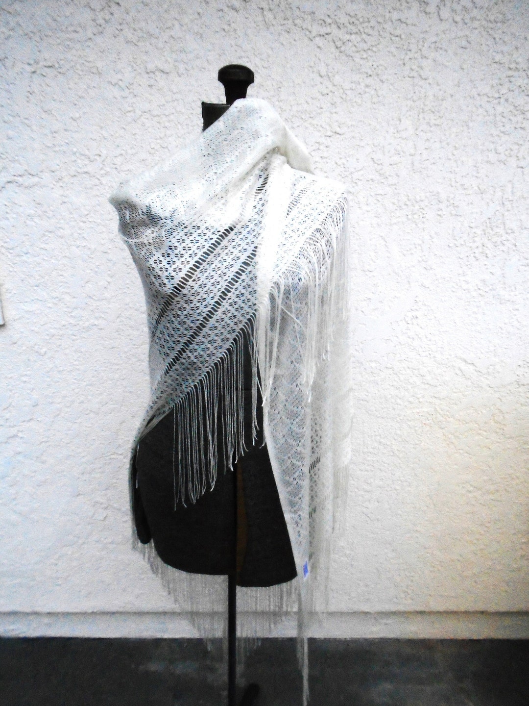 Vintage Made in Japan Open Weave Long Fringed Shawl - Etsy