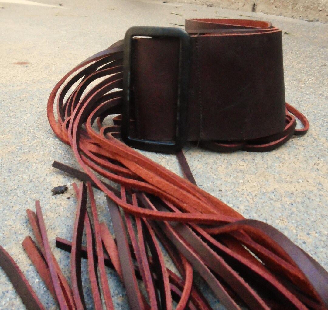 Vintage Brown Leather Adjustable Long Fringe Belt - Etsy