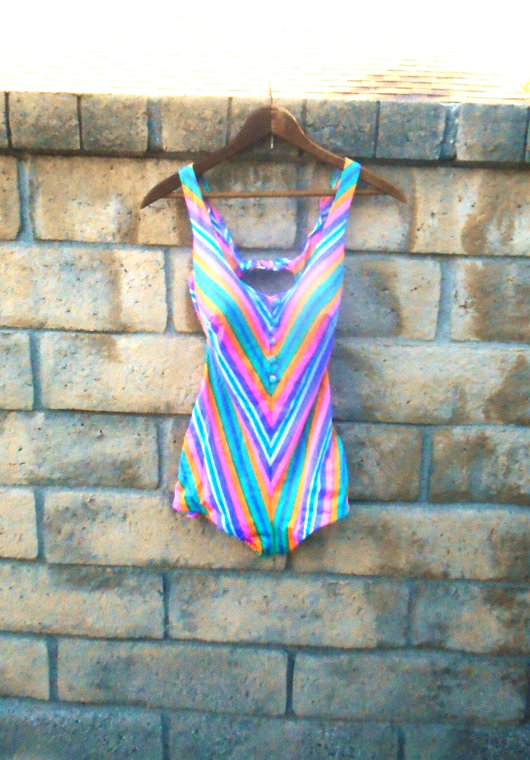 Vintage 70's Chevron Color Striped One Piece Bathing Suit - Etsy
