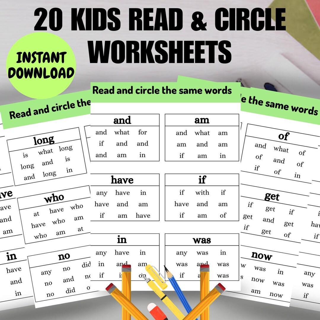 20 Kids Read & Circle Worksheets PDF | Printable Literacy Activity for ...