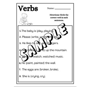 8 Kids Verbs Worksheets PDF | Printable Grammar Activity for ...