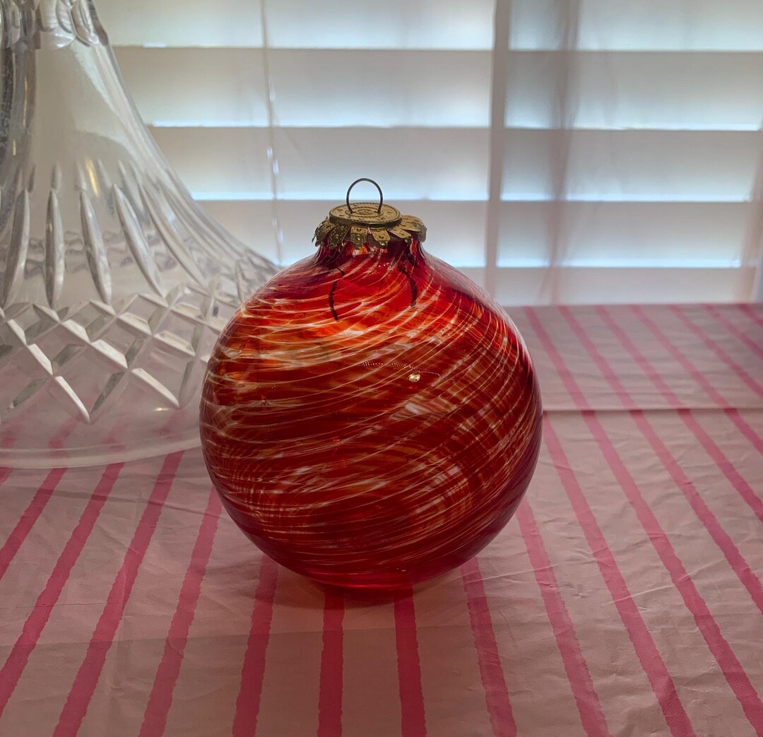 Red Swirl Vintage Handmade Blown Glass Ball Christmas Tree Ornament - Etsy