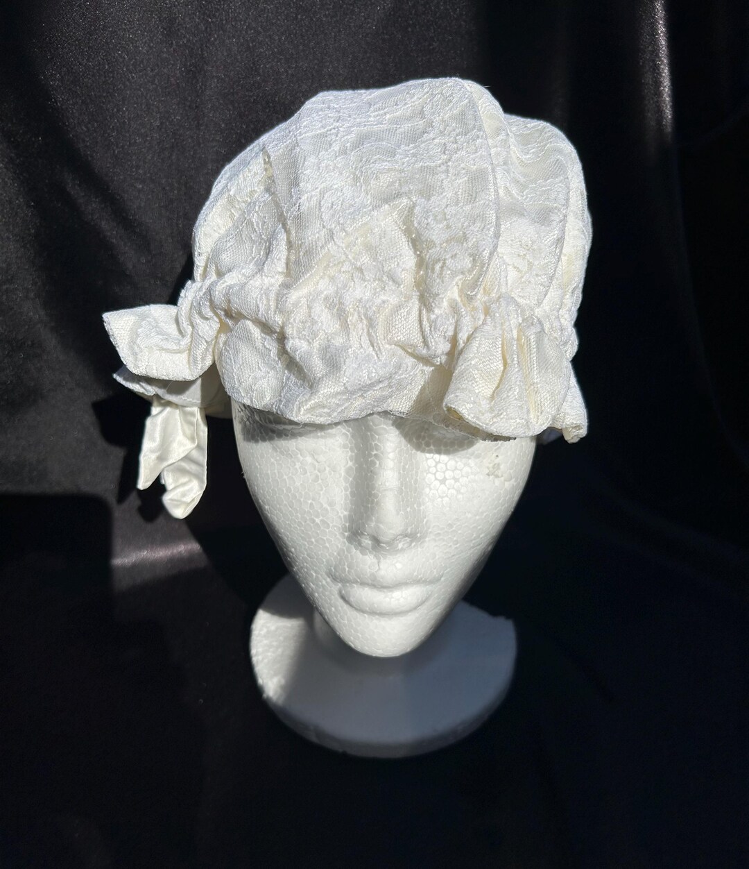 Vintage White Satin and Lace Small Bonnet - Etsy
