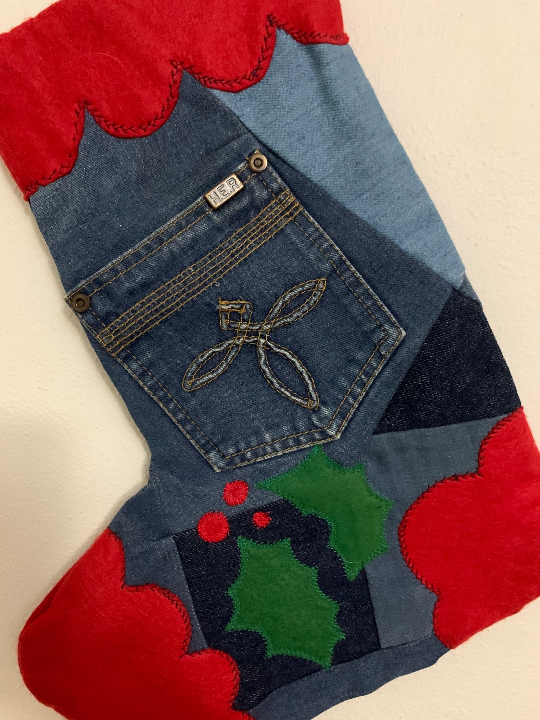 Vintage Handmade Blue Jean Denim Stocking Etsy