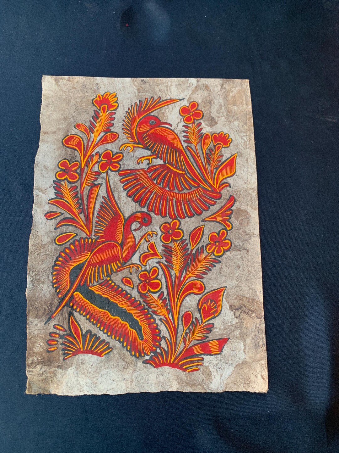 Amate Bark Paper Red Birds Vintage Painting Handmade Mexican Painting ...