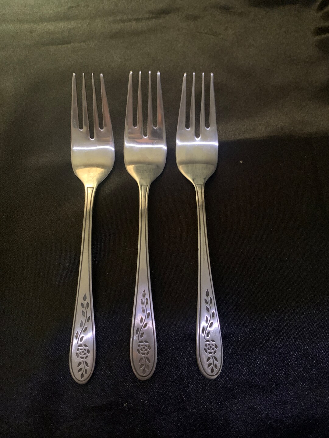 Rogers SPRING FLOWER Etched Black Stainless Steel Salad Fork Set of ...