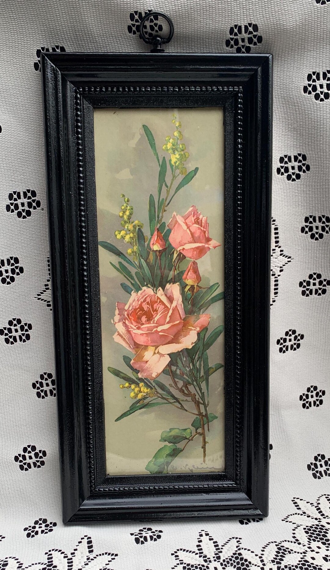 Vintage Framed Rose Print Signed Roses Victorian MCM Classic Rose Wall ...