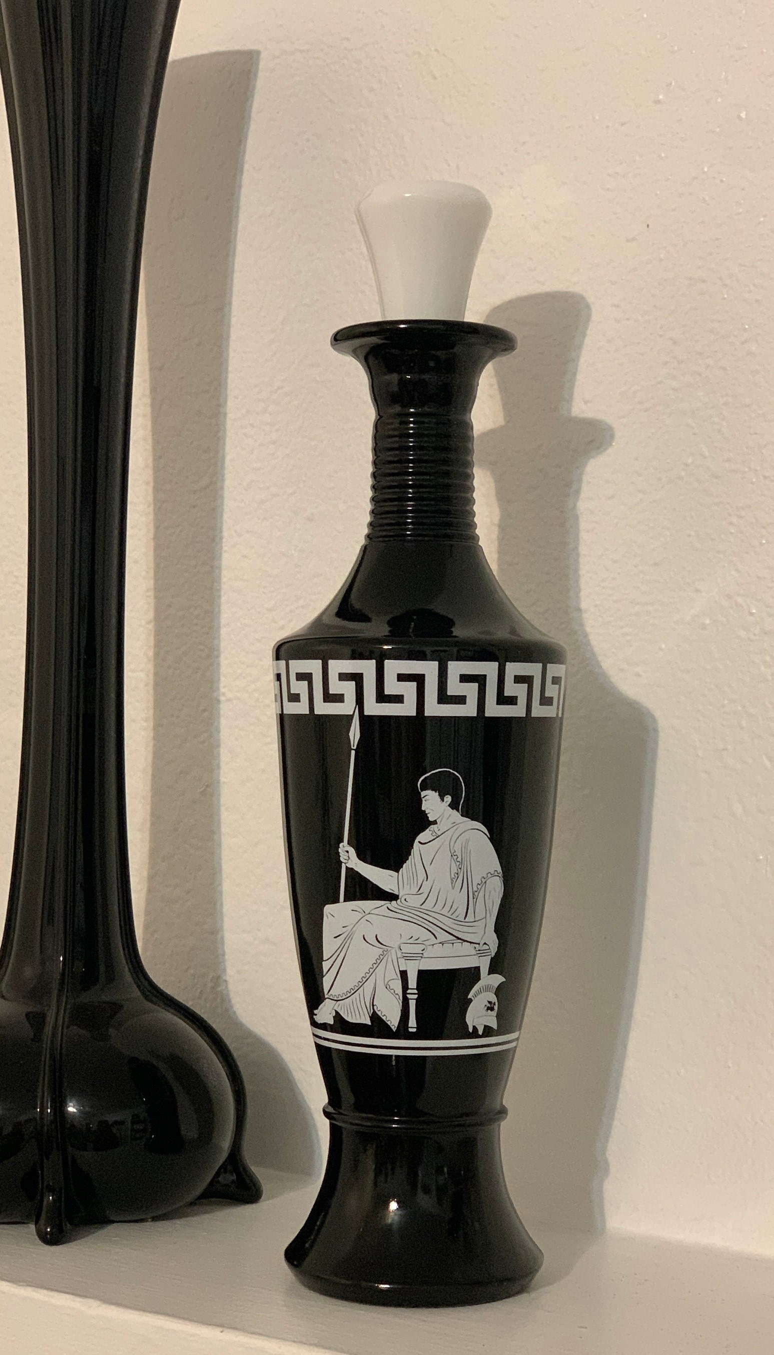 Vintage 1958 Black & White Glass Greek Jim Beam Decanter Bottle with ...