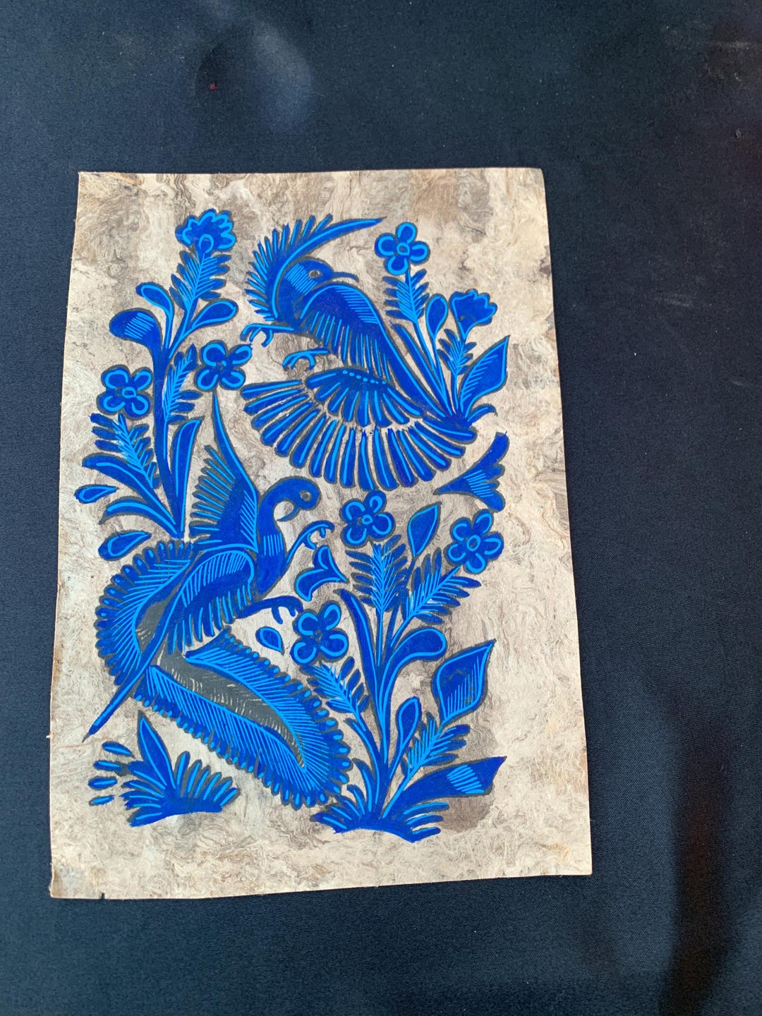 Amate Bark Paper Blue Birds Vintage Painting Handmade Mexican Painting ...
