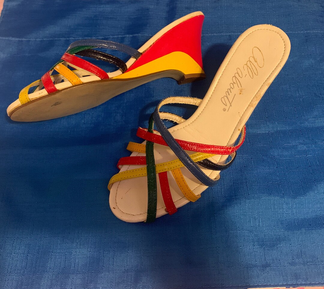 Vintage 1980 Colorful Rainbow Slip-on Sandals by All Abouts - Etsy