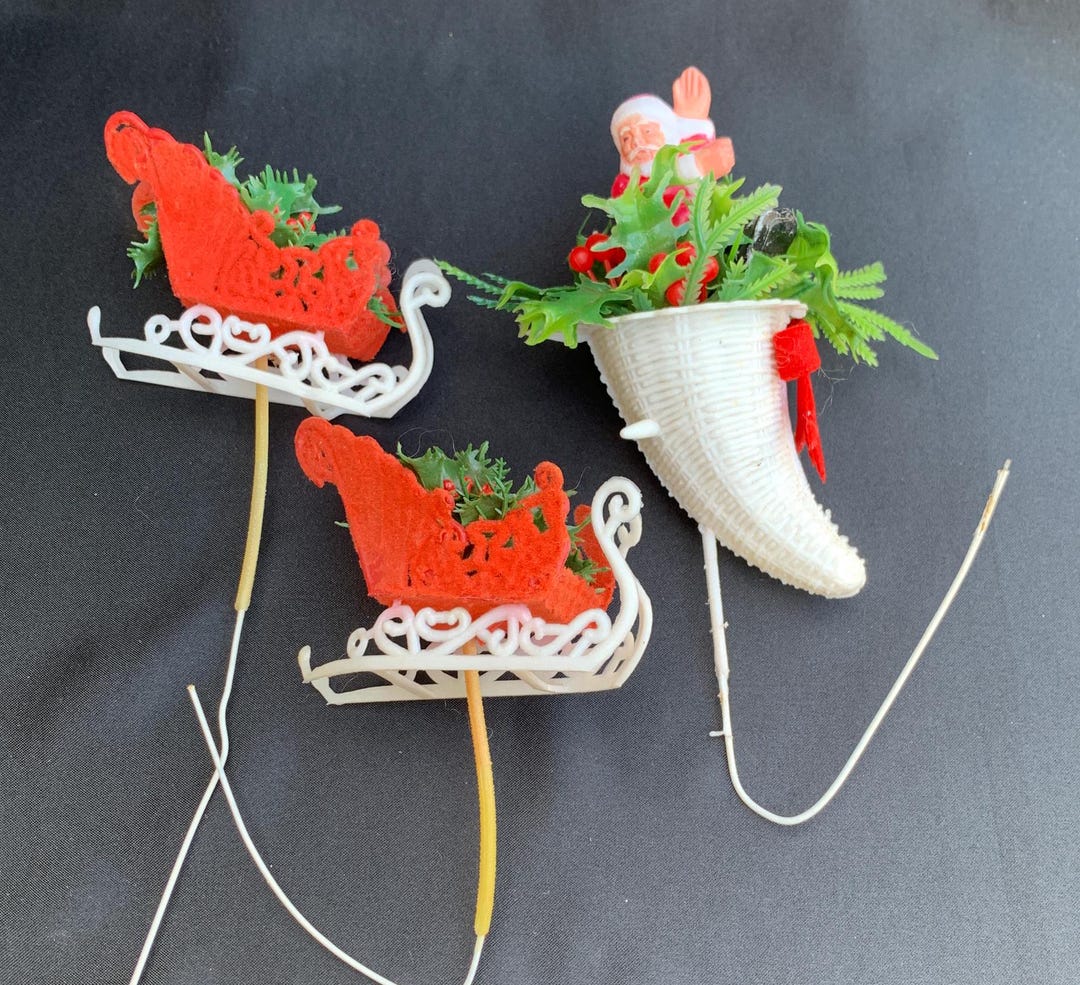 Vintage Christmas Floral Picks MCM Santa Claus Sleigh - Etsy
