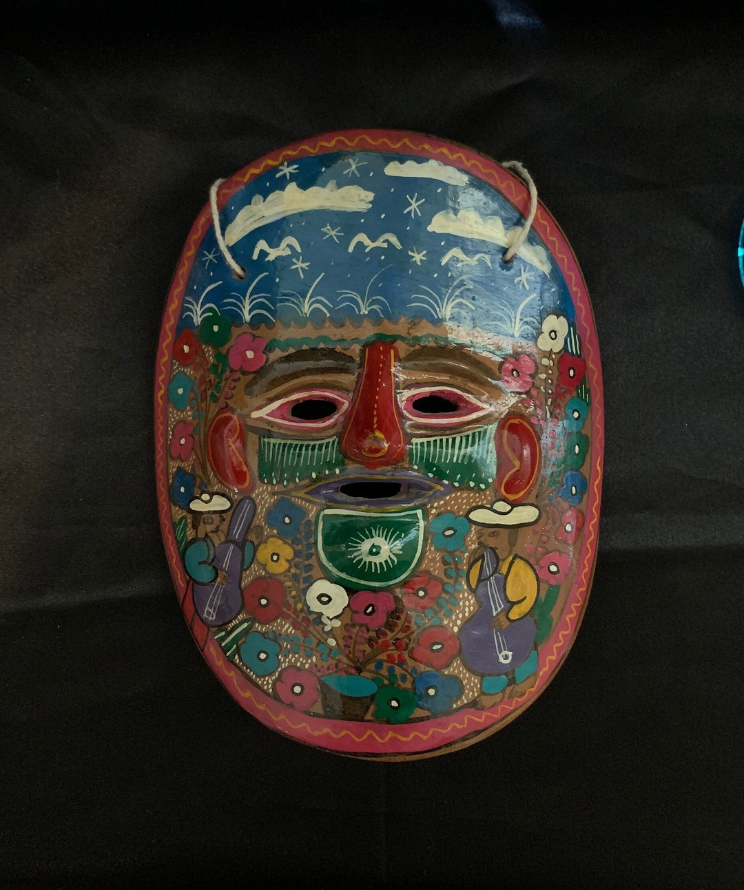Vintage Hand Painted Mexican Folk Art Mask Pottery Handmade Mask Travel ...