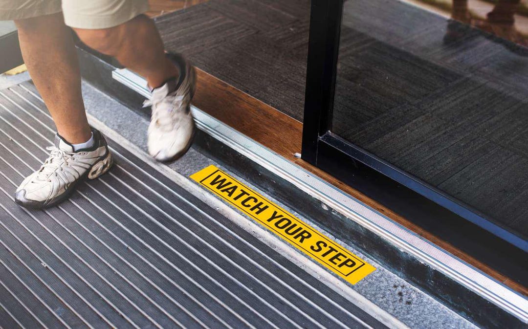 Watch Your Step Sign, Vinyl Decal Sticker, Caution Safety Floor Sign ...