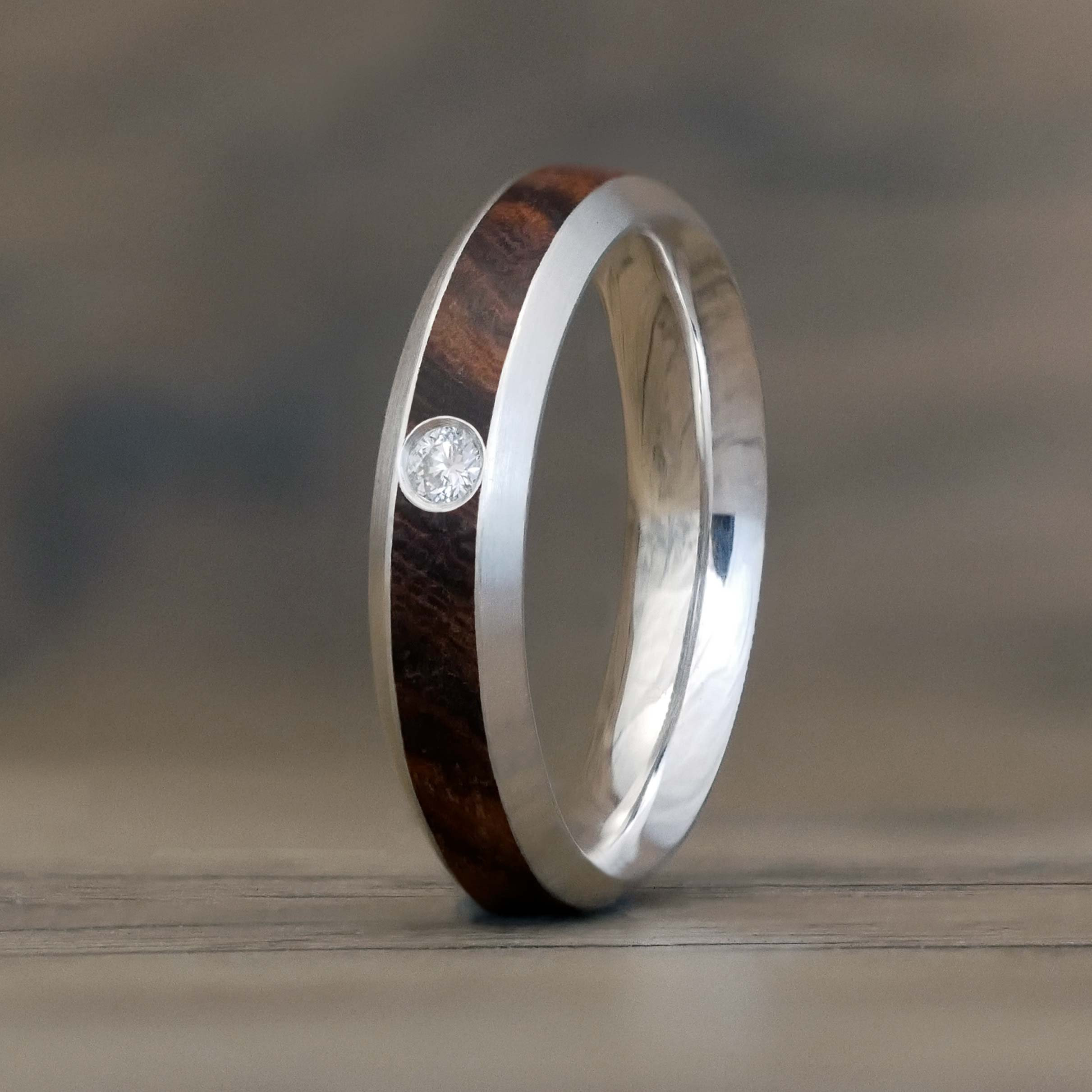 Native Diamond Silver and Wood Wedding and Engagement Ring UK - Etsy