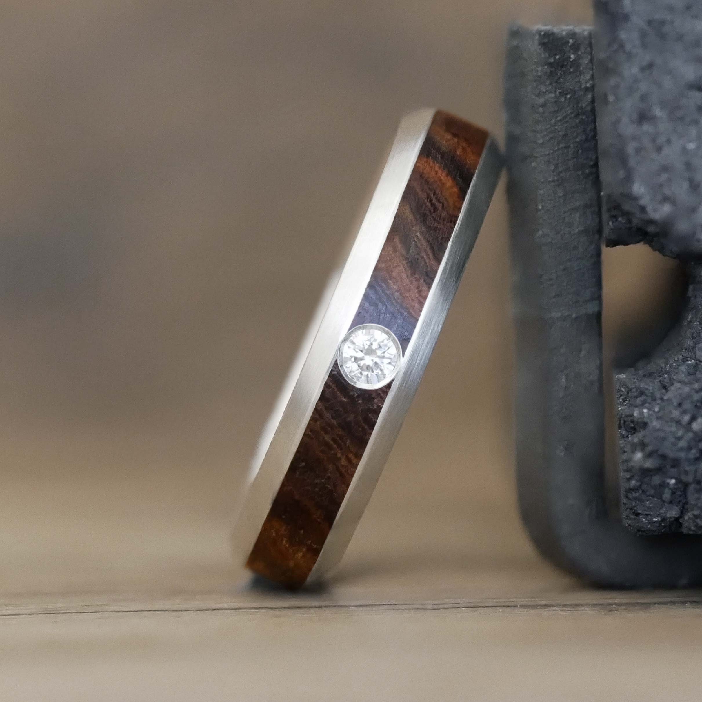 Native Diamond Silver and Wood Wedding and Engagement Ring UK - Etsy