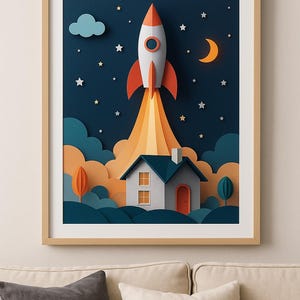 Rocket Ship Wall Art | Layered Paper Space Digital Download | Kids Room ...