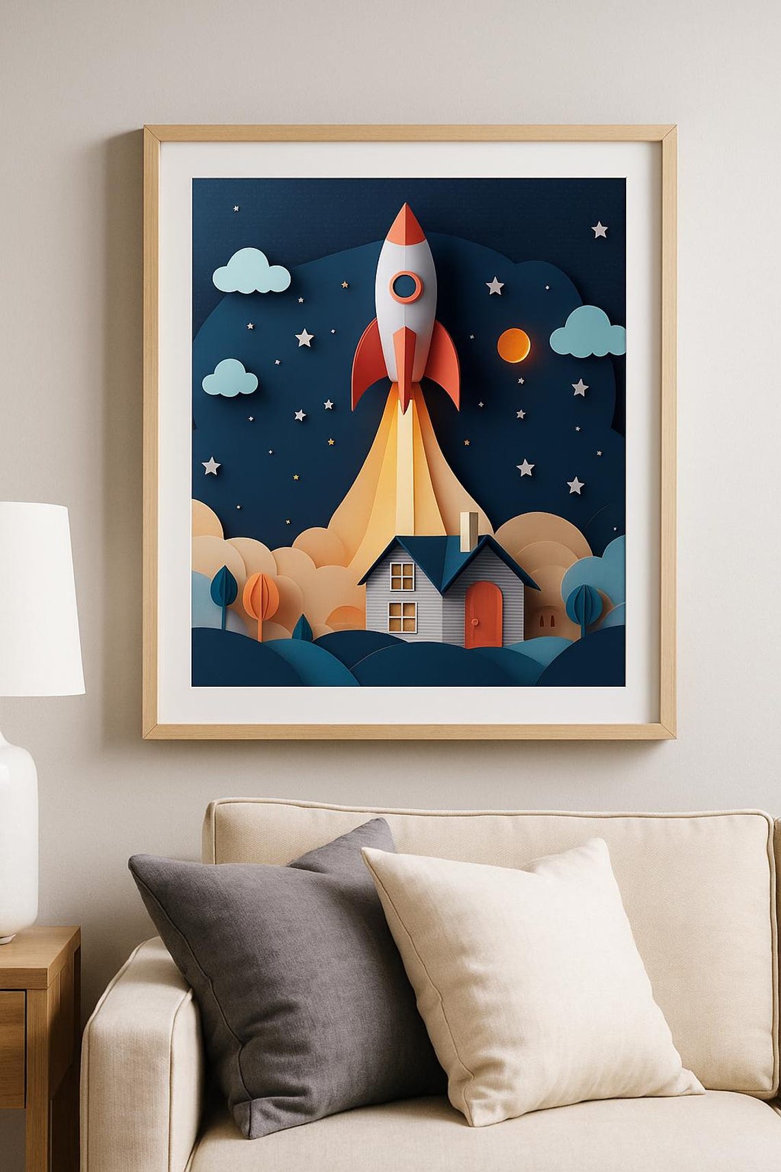 Rocket Ship Wall Art | Layered Paper Space Digital Download | Kids Room ...