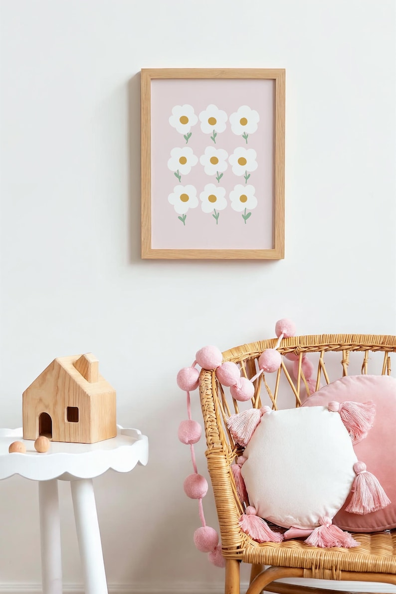 Daisy Grid Wall Art, Nursery Floral Print, Pint Daisy Room Decor ...