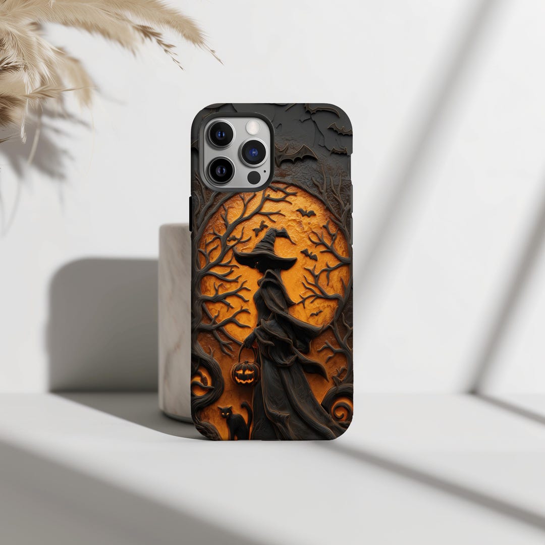 Dark Gothic Witch Phone Case Spooky 3D Effect Halloween Moon Sky Gift ...