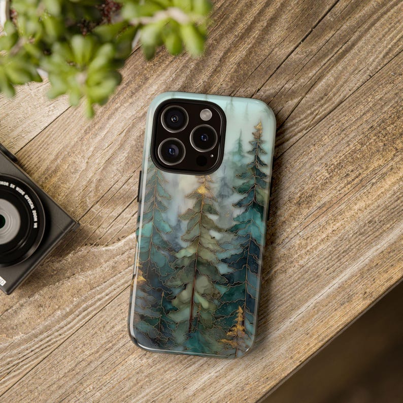 Stained Glass Pine Trees Phone Case Artful Trendy Snowy Winter ...