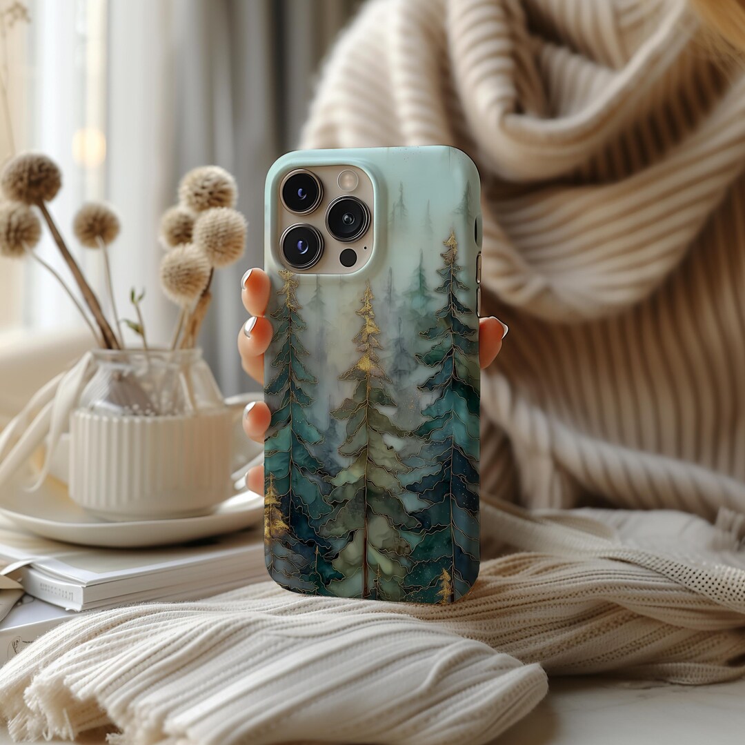 Stained Glass Pine Trees Phone Case Artful Trendy Snowy Winter ...