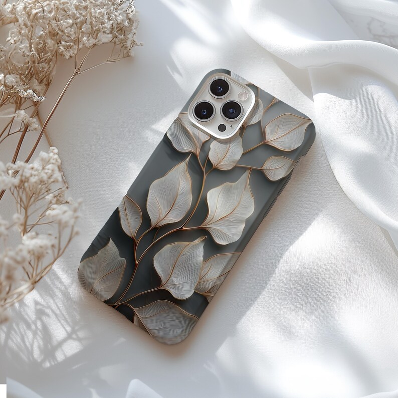 White Gold Leaf Phone Case 3D Print Nature Plant Lover Gift Present ...