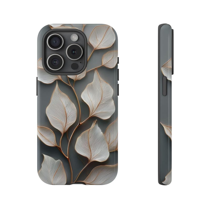 White Gold Leaf Phone Case 3D Print Nature Plant Lover Gift Present ...