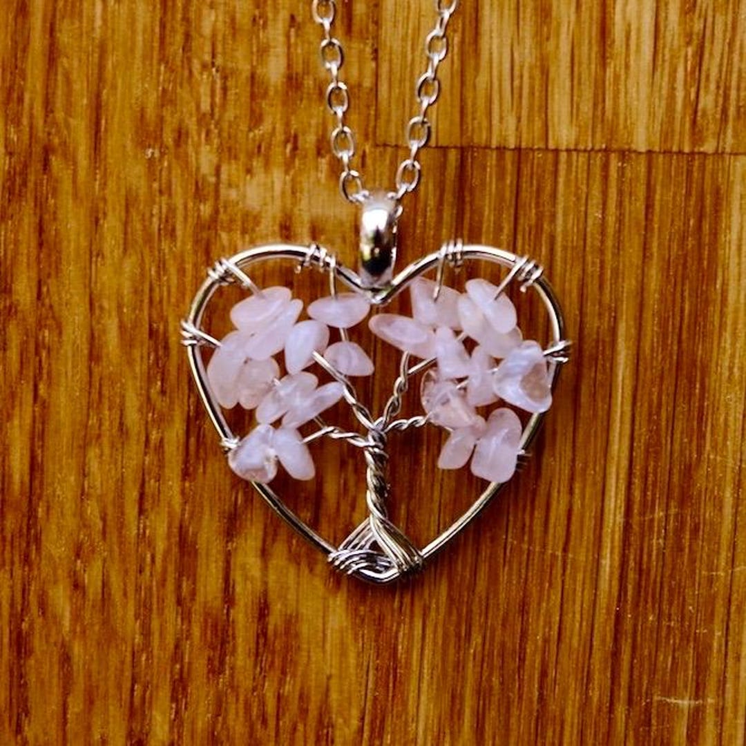 Rose Quartz Tree of Life Pendant Necklace – Handmade Gemstone Jewelry ...