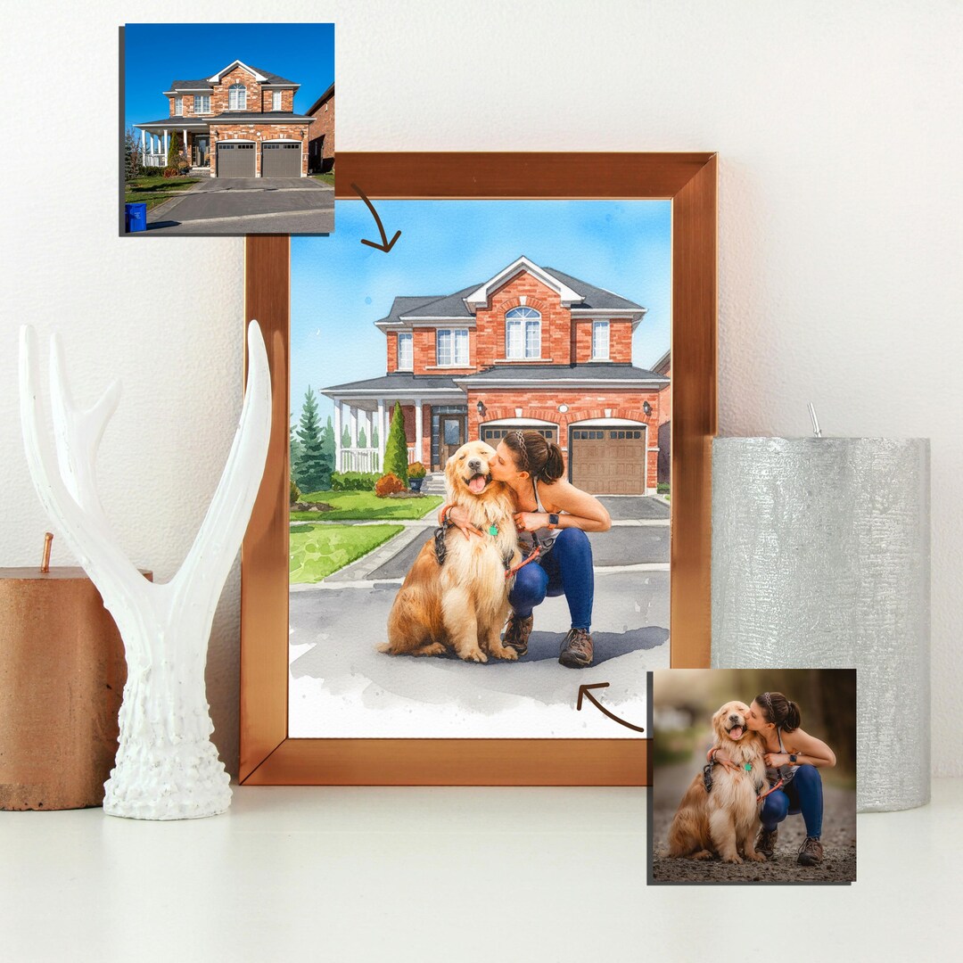 Custom House & Family Portrait From Photo - Watercolor Photo Merge ...