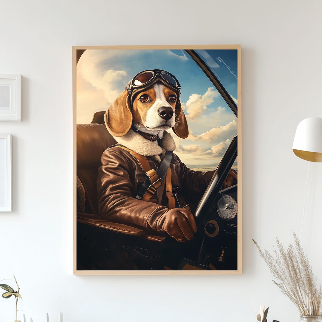 Custom Pet Portrait - Pilot Pet Flying Plane - Pet With Goggles at the ...