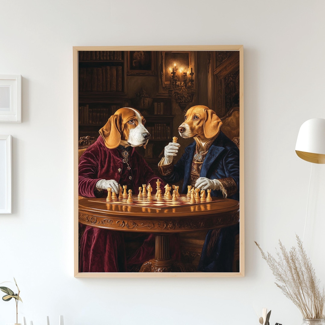 Custom Pet Portrait - Two Dogs Playing Chess - Funny Royal Renaissance ...