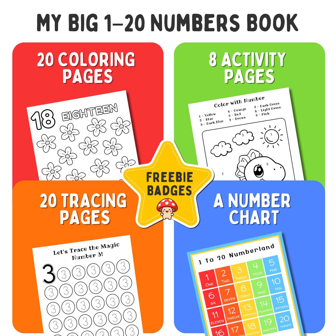My Big 1-20 Numbers Book - Color, Count, Trace and Learn - Etsy
