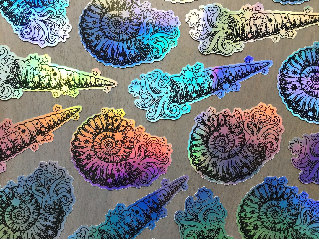 Holographic Space Ammonite & Nautiloid Sticker Set - Etsy