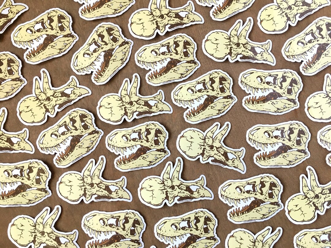 Dinosaur Skull Sticker Set | T Rex & Triceratops | Set of 2 Waterproof ...