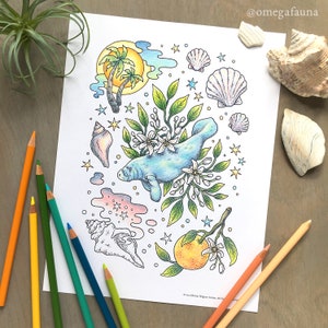 Printable Manatee Coloring Page Ocean Coloring Coastal Vibes Tropical ...