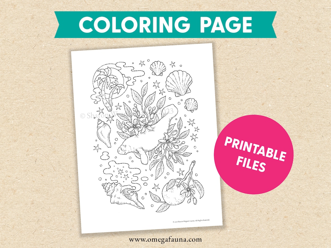 Printable Manatee Coloring Page | Florida Coastal Life - Etsy