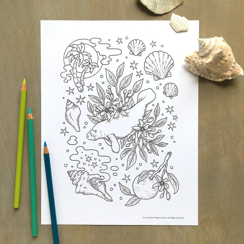 Printable Manatee Coloring Page | Florida Coastal Life - Etsy