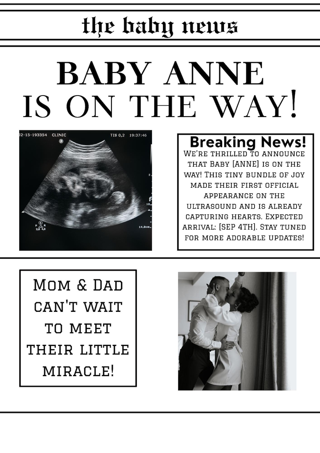 The Baby Times – Printable & Editable Newspaper Pregnancy Announcement ...
