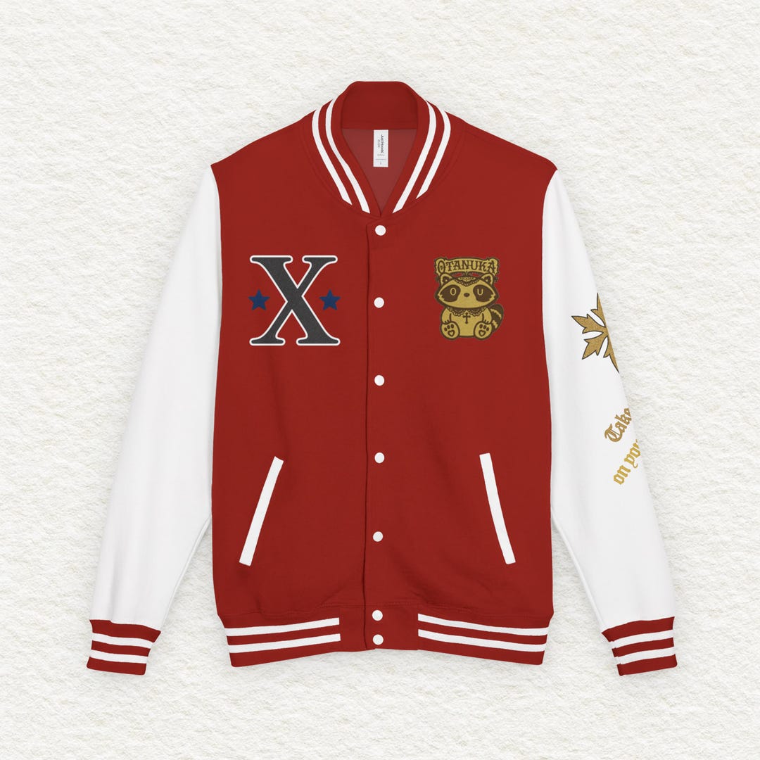Bold X Design - Letterman Jacket, Gold Sleeve Print, Printed Varsity ...
