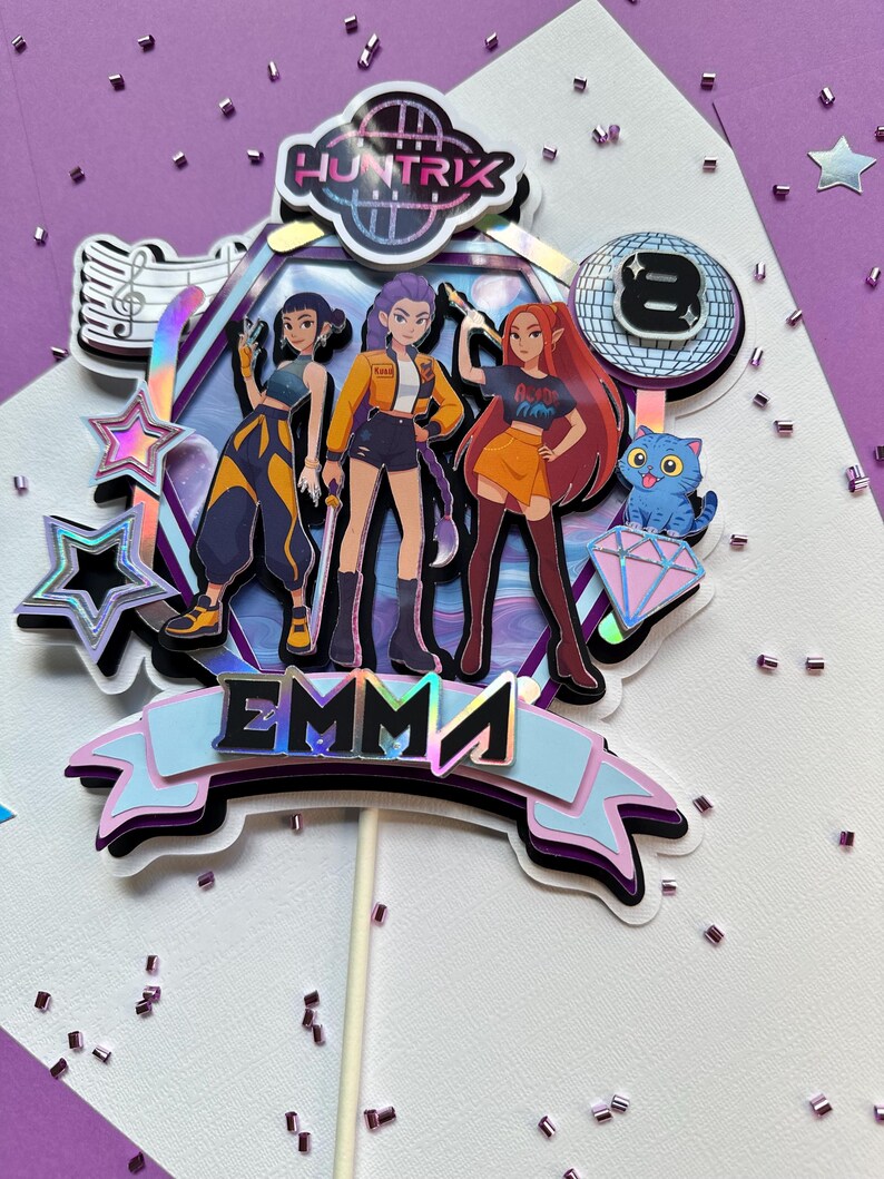 Kpop Demon Hunters Huntrix Layered 3D Cake Topper – Personalized ...