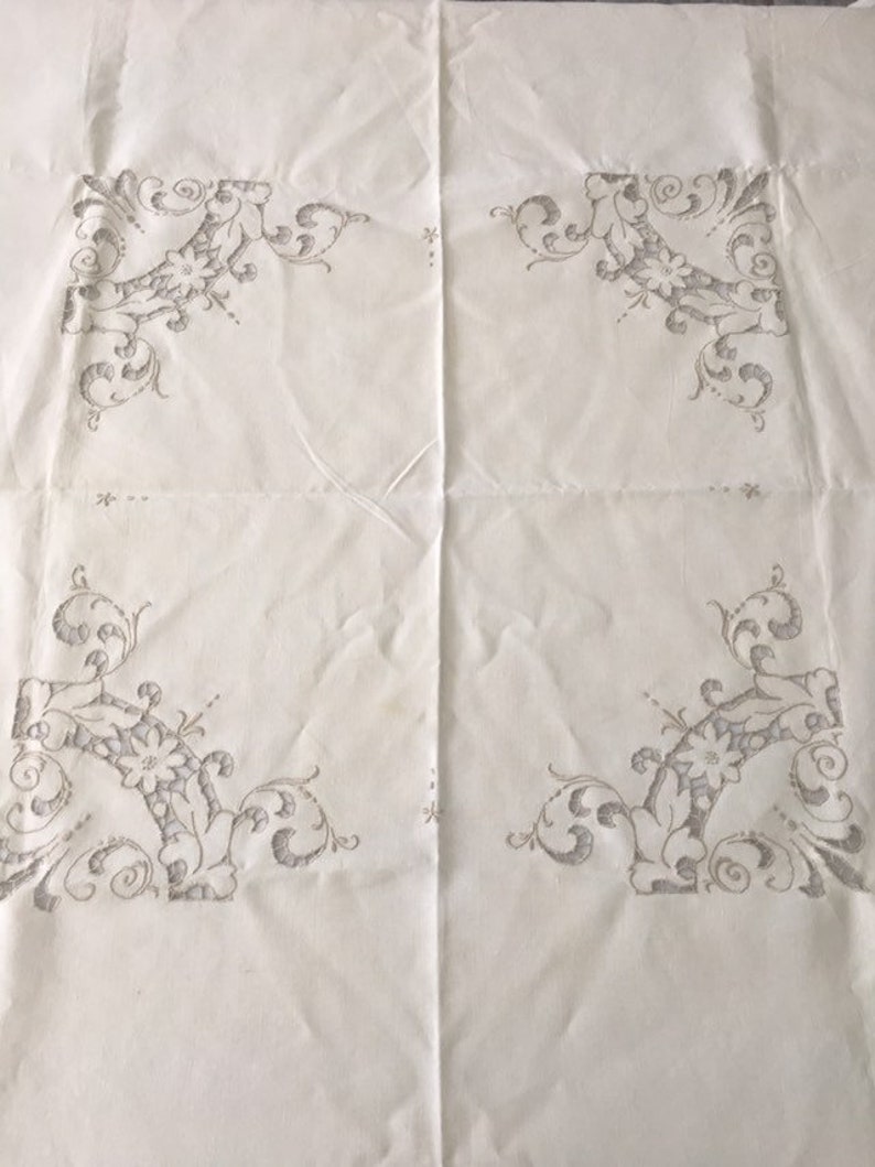 Vintage Madeira Embroidered Cut Work Punto Tagliato Cream Linen ...