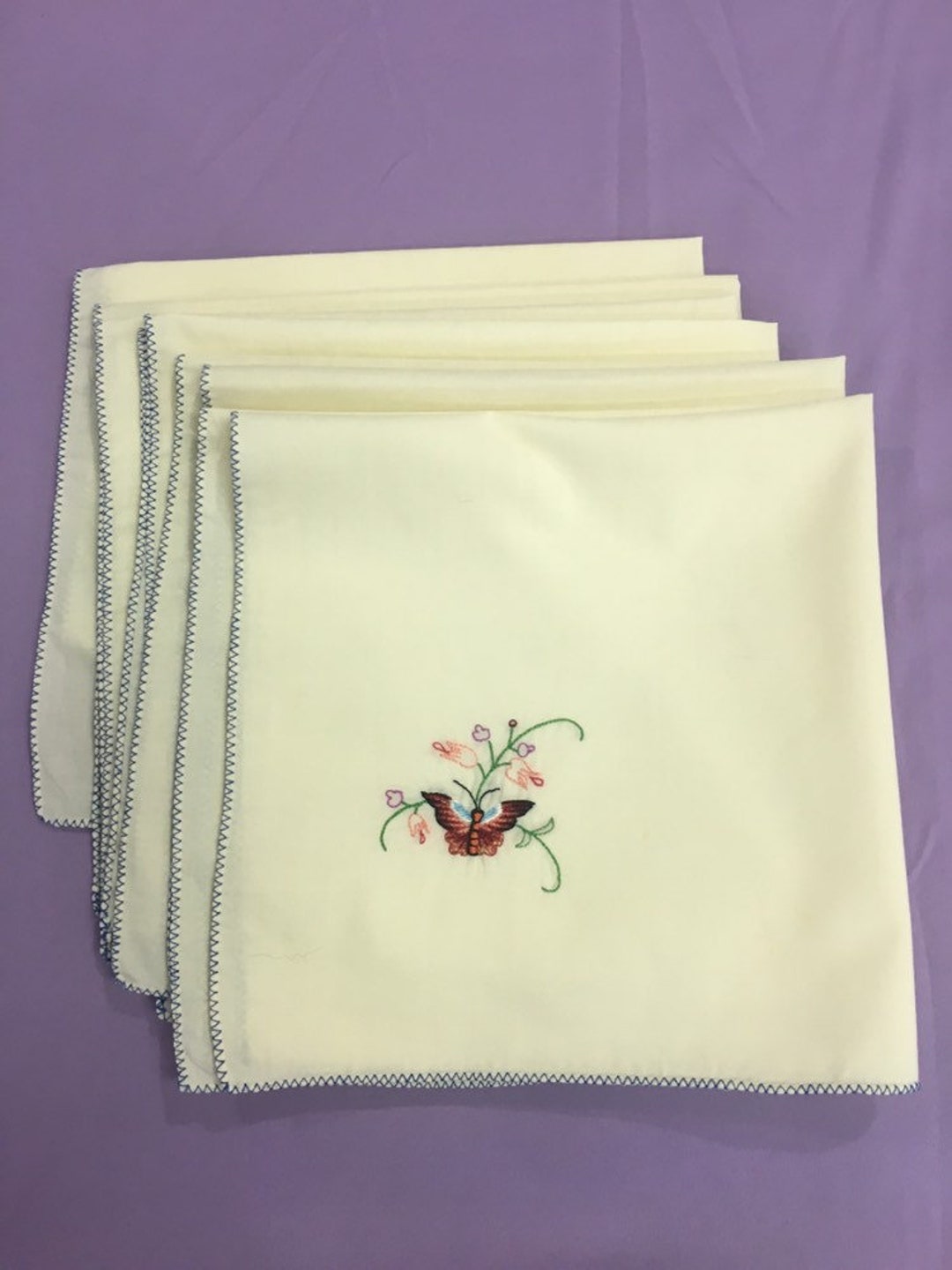 Vintage Table Napkins Cream Color Poly-cotton Embroidered With - Etsy