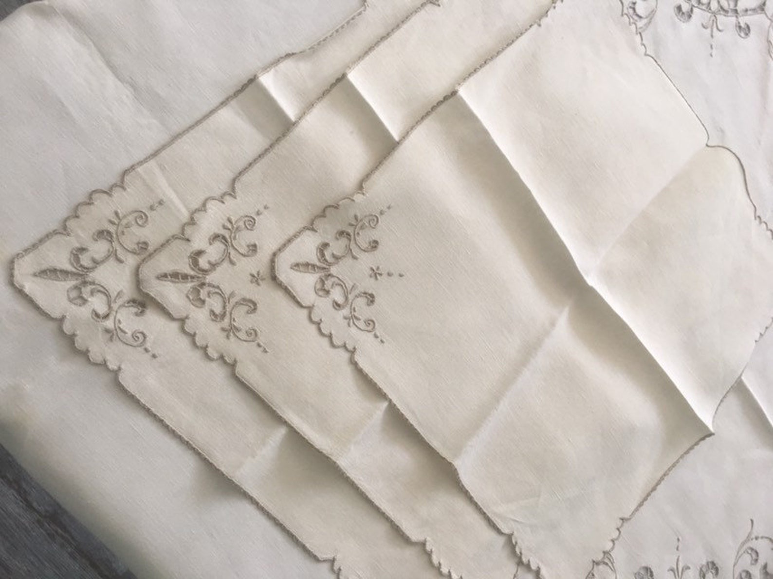 Vintage Madeira Embroidered Cut Work Punto Tagliato Cream Linen ...