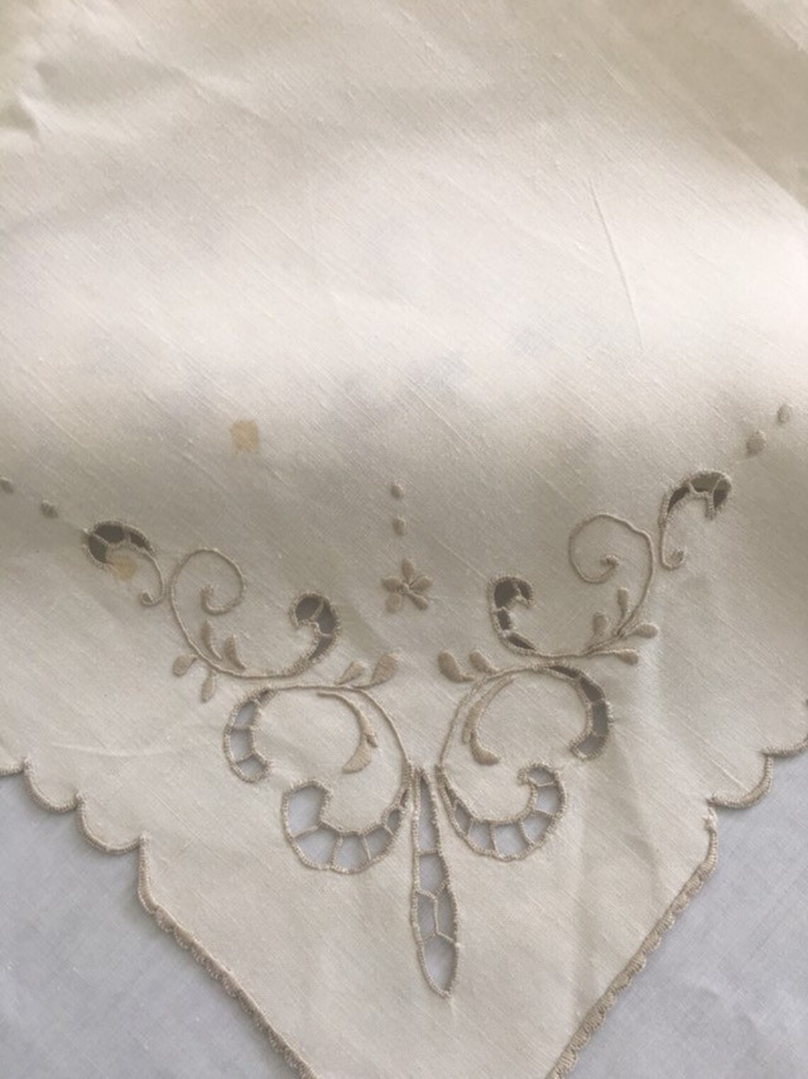 Vintage Madeira Embroidered Cut Work Punto Tagliato Cream Linen ...