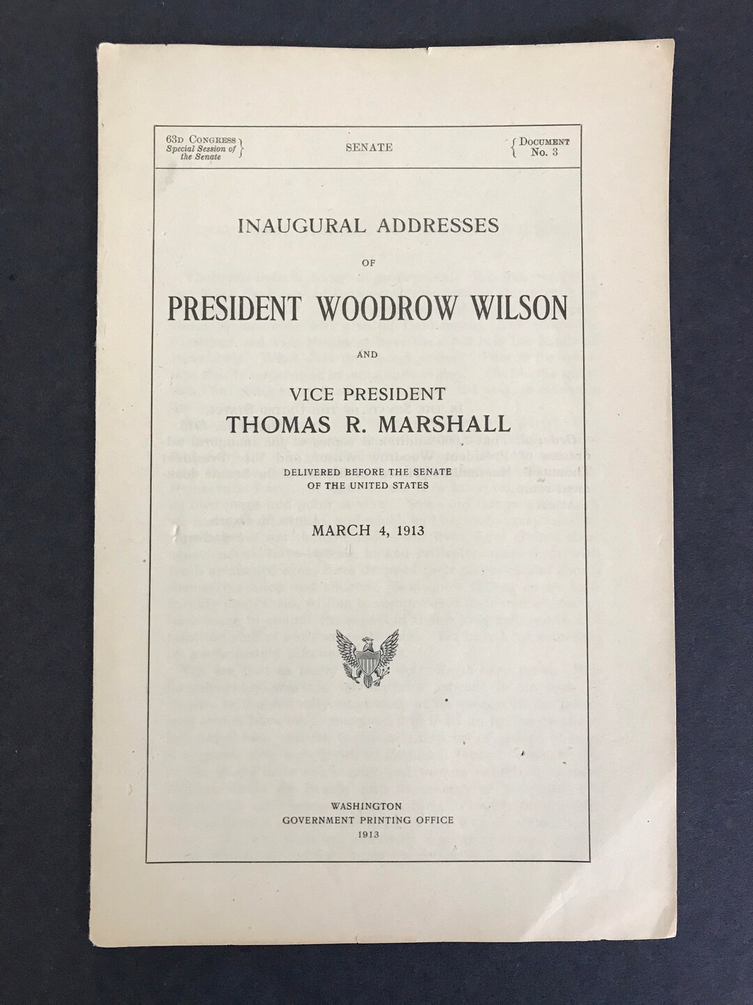 Antique 1913 Inaugural Address President Woodrow Wilson & VP Thomas ...