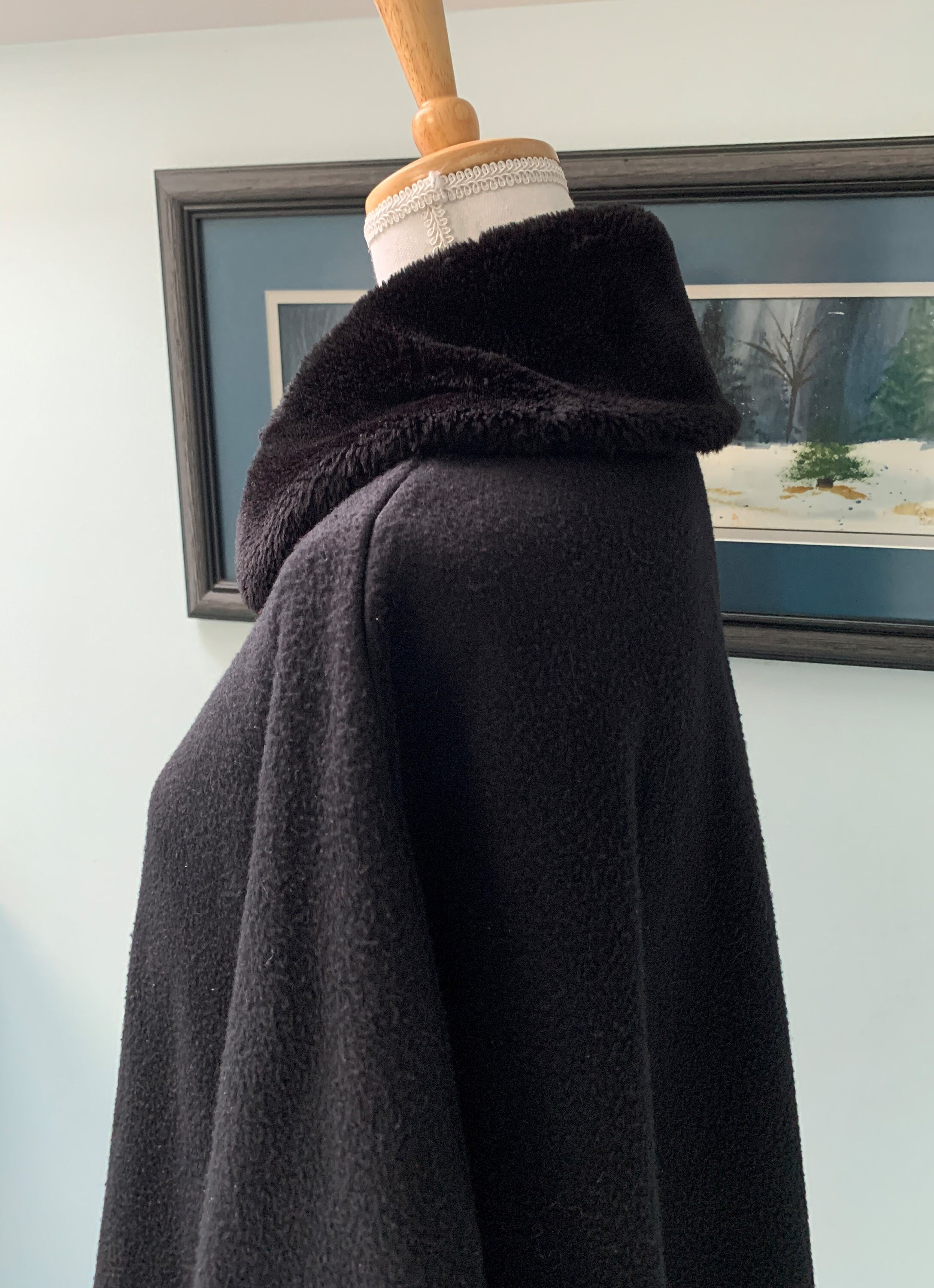 Vintage Black Microfleece Cape Faux Fur Collar One Size Fits All ...