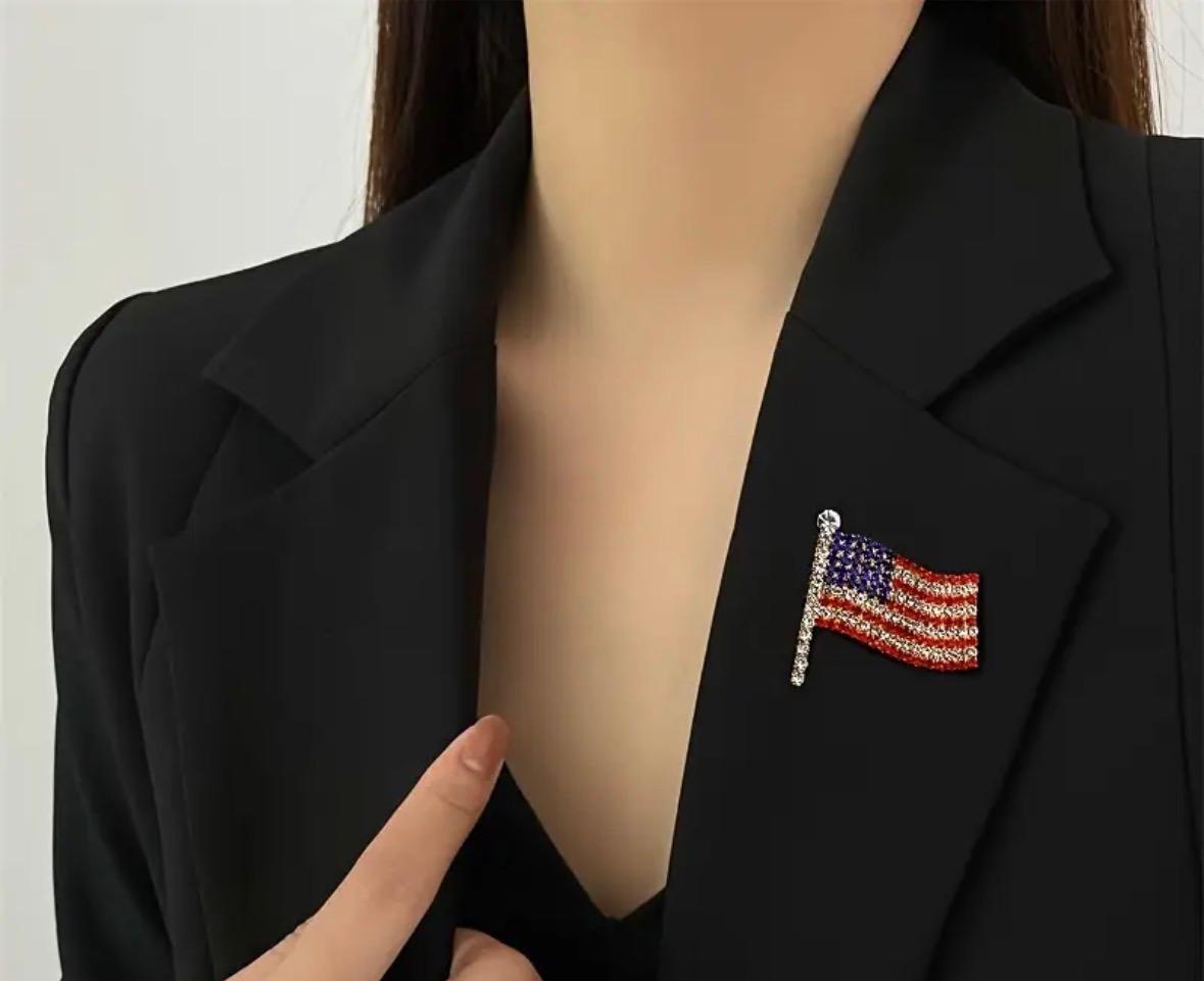 Rhinestone American Flag Brooch, Patriotic USA Lapel Pin - Etsy