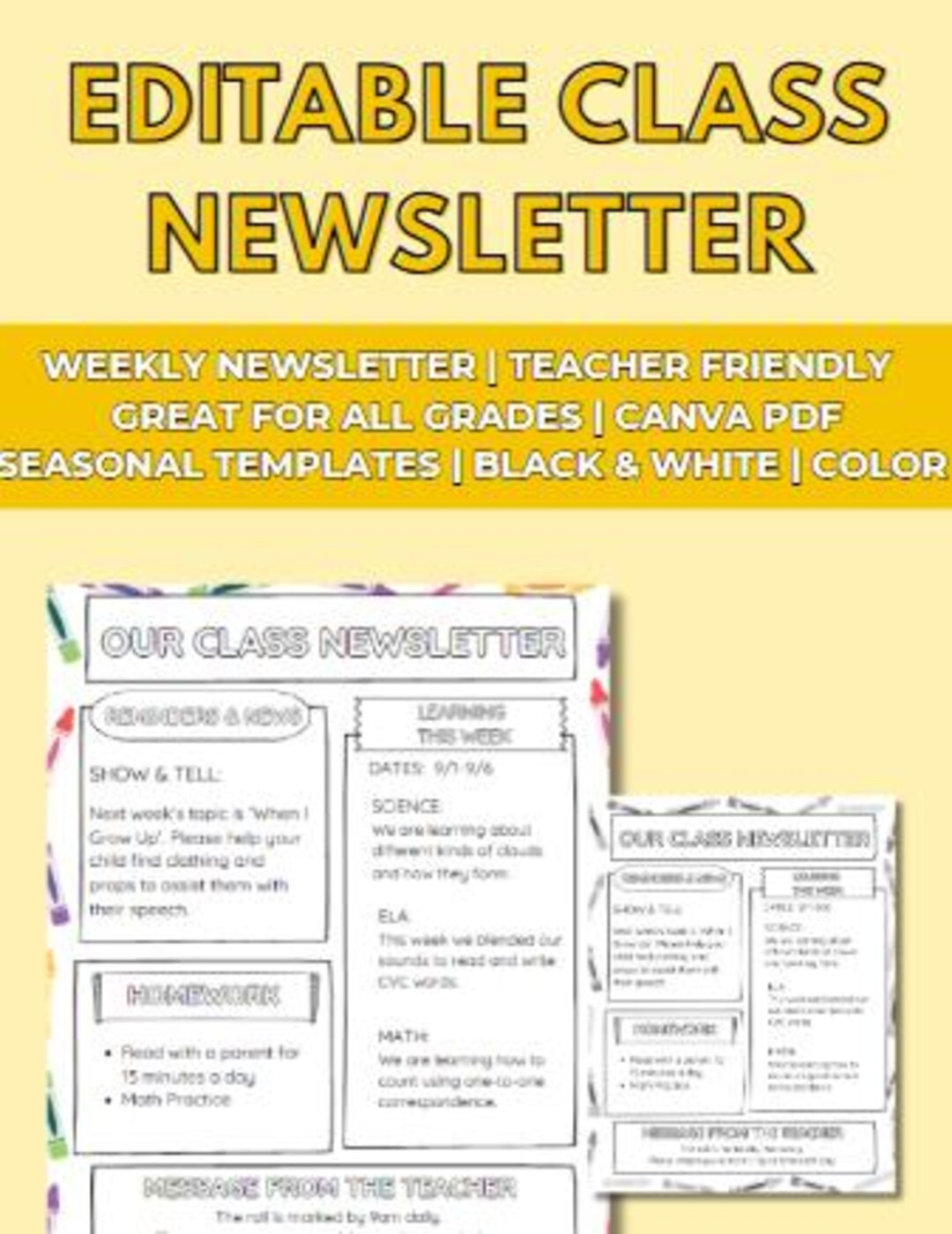 Editable Class Newsletter Template | Weekly Classroom Newsletter ...